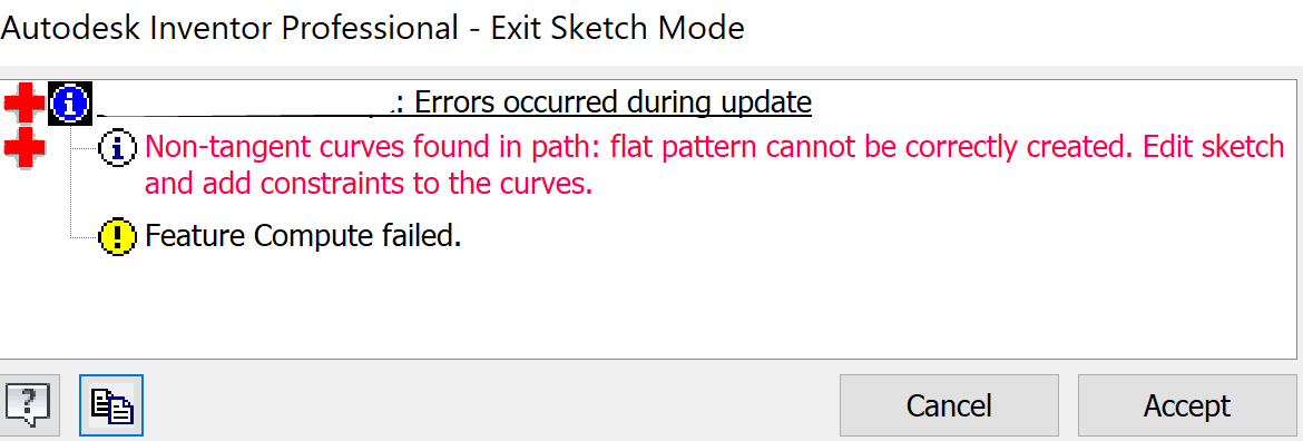 "Non-tangent curves found in path: flat pattern cannot be correctly created..." when using ...