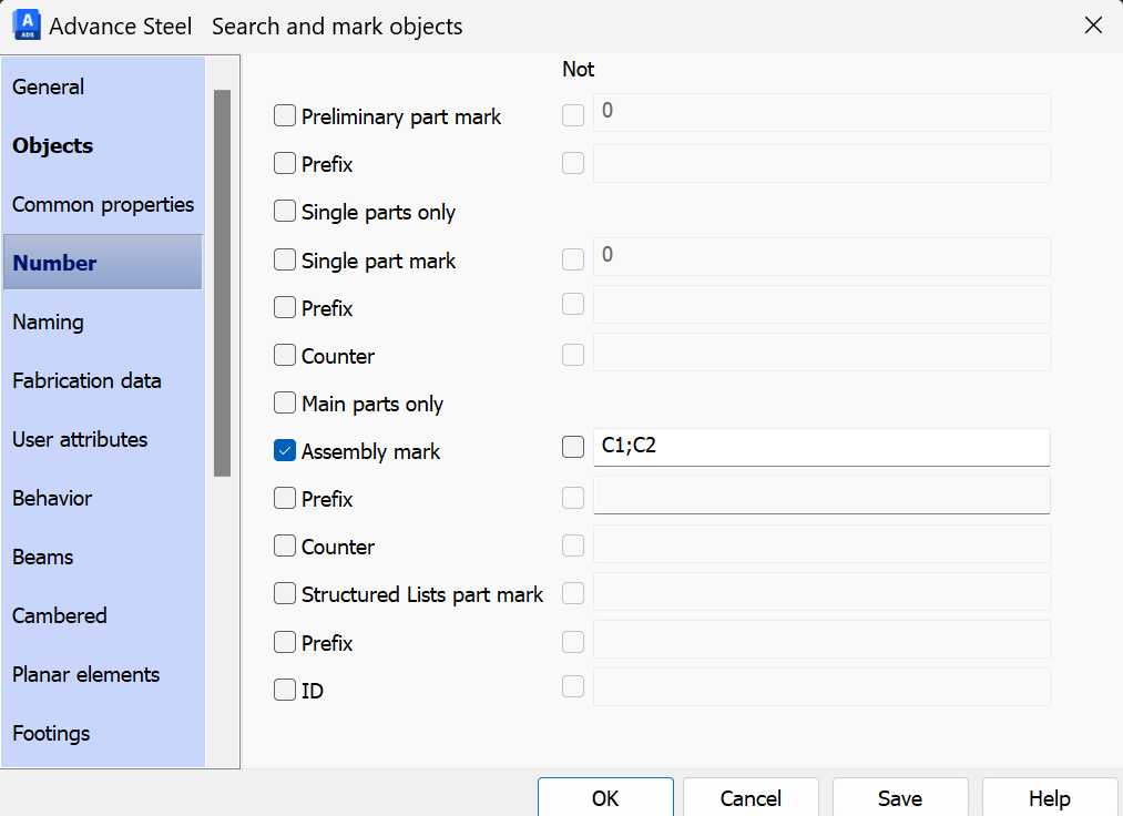 搜索 过滤部件标记在 Advance Steel 中不起作用的查询