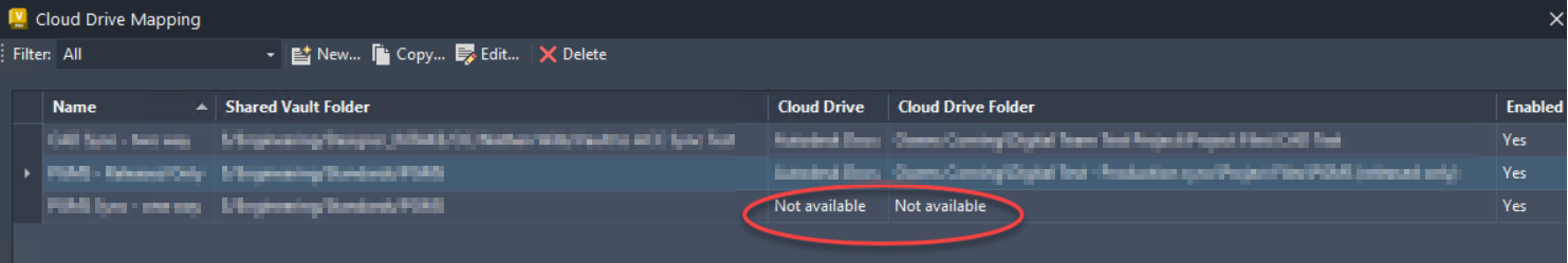 在 Vault Client 中，尝试配置 Project Sync 云映射时，显示消息“请求的服务不可用”