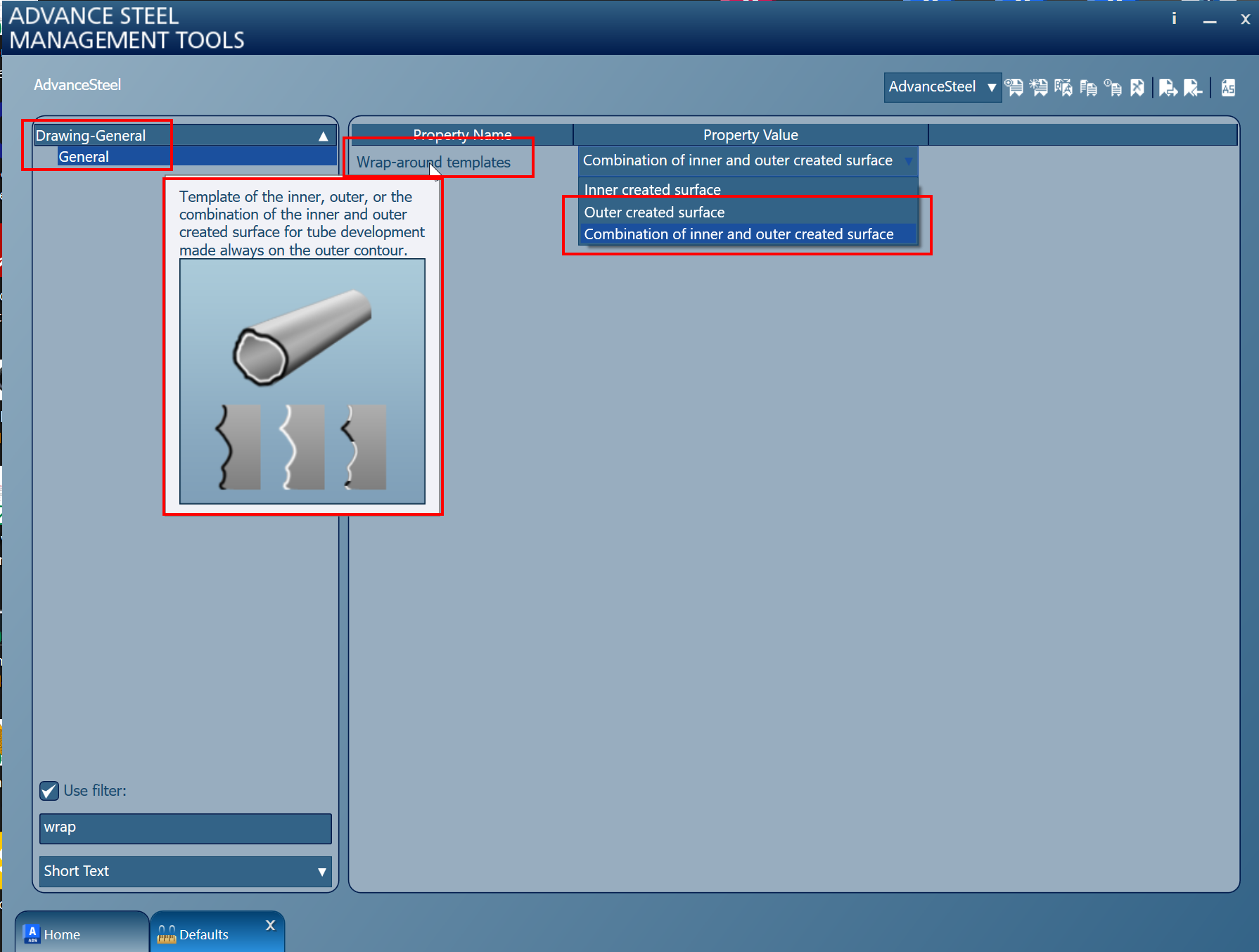 Unfolded contour length of a tube is smaller than the tube length in Advance Steel