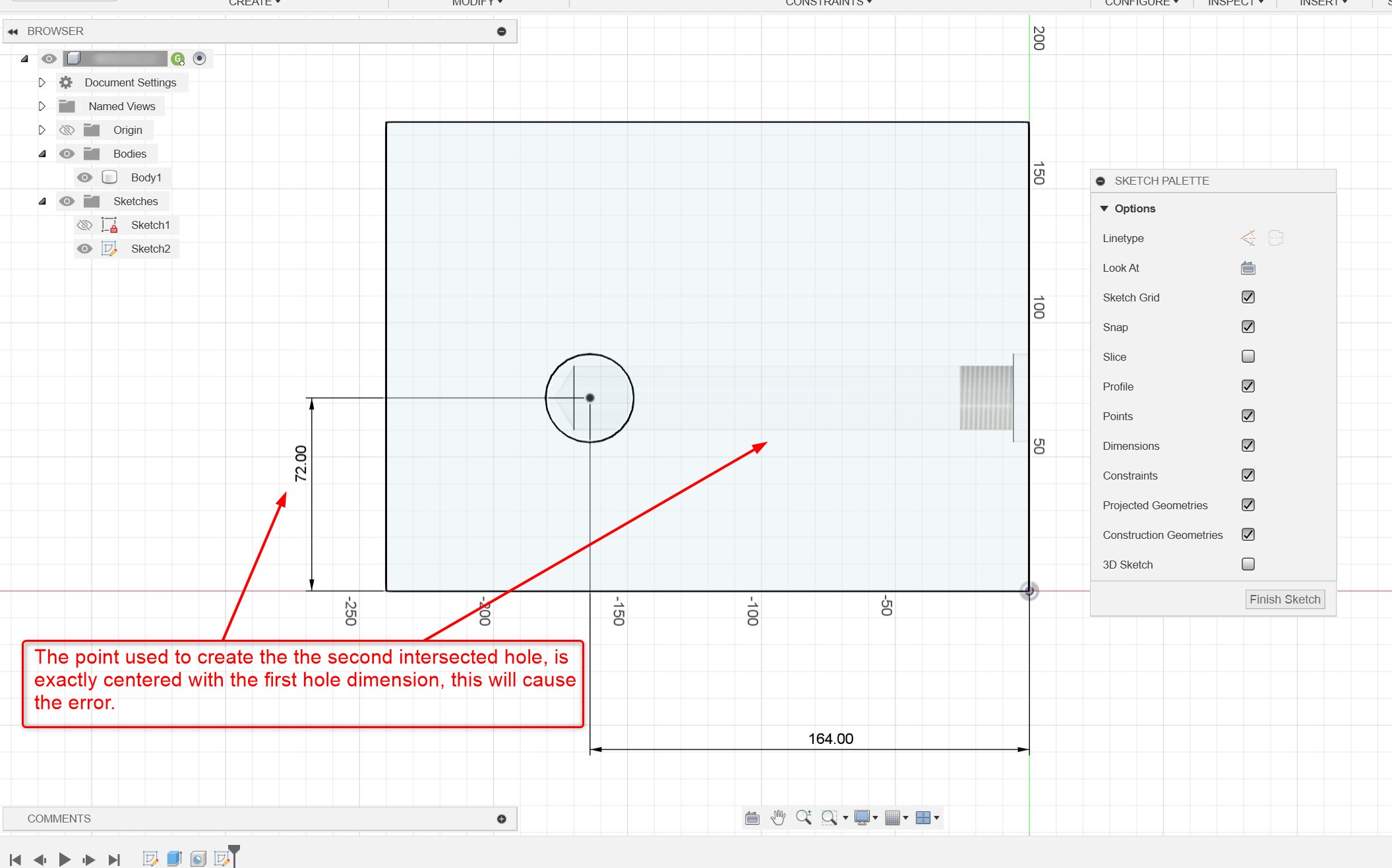 "Compute Failed. Thread size is bigger than the body..." When create two intersecting modeled ...