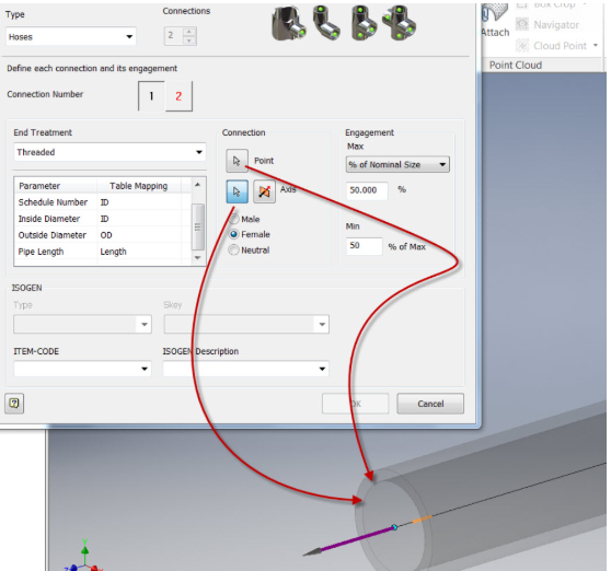 Custom hose in route gives unwanted offset in Inventor Tube and Pipe assembly