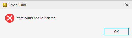 "Error 1308 - Item could not be deleted" by some Vault items.