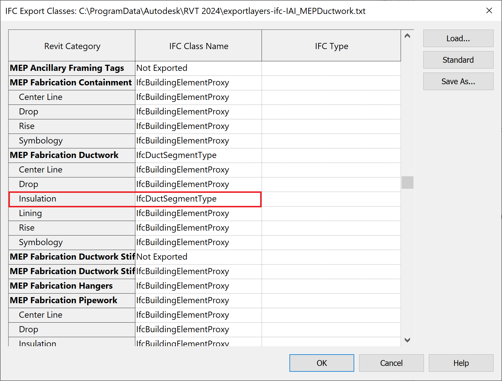 Insulation Of Mep Fabrication Parts Is Incorrectly Mapped When