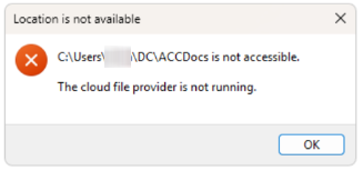 "Location is not accessible" when opening Autodesk Docs from File Explorer