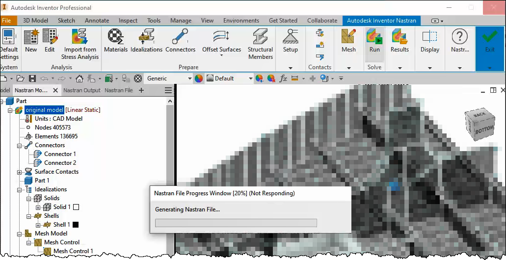 Generating Nastran file becomes stuck or is very slow in Inventor Nastran