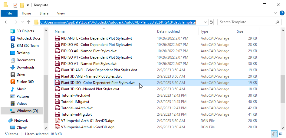 Where is the default drawing template file for 3D models stored in an ...