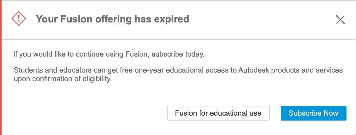 Fusion을 시작할 때 "Fusion 혜택이 만료되었습니다"라는 메시지가 표시됨"