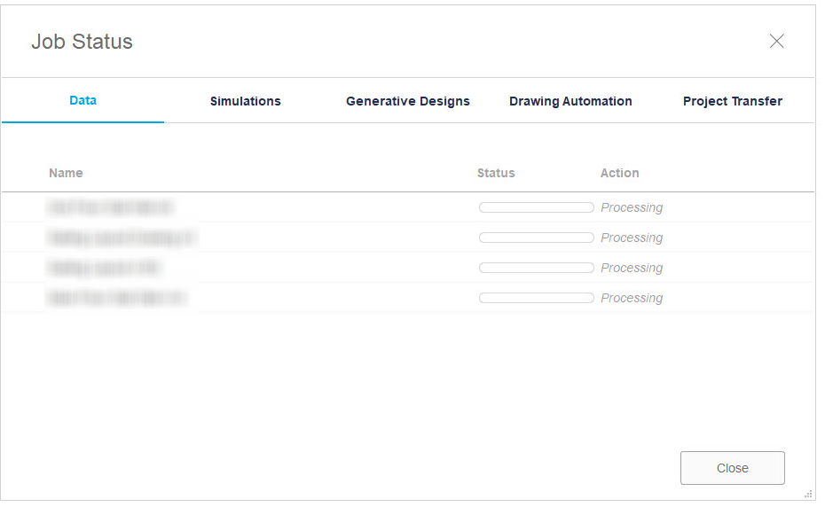 Job Status stuck at 0% "processing" when attempting save files in Fusion
