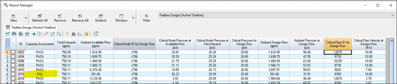 Hydrants with Capacity Assessment failure in InfoWater Pro Fireflow Runs