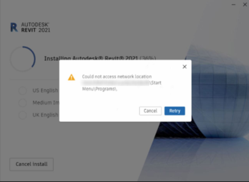 "Could not access network location..." when installing Revit products