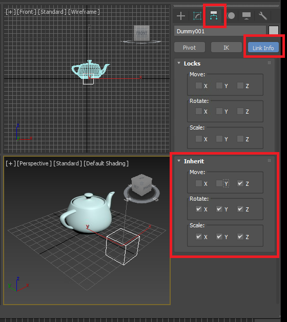 Link info does not lock axis using Inherit in 3ds Max
