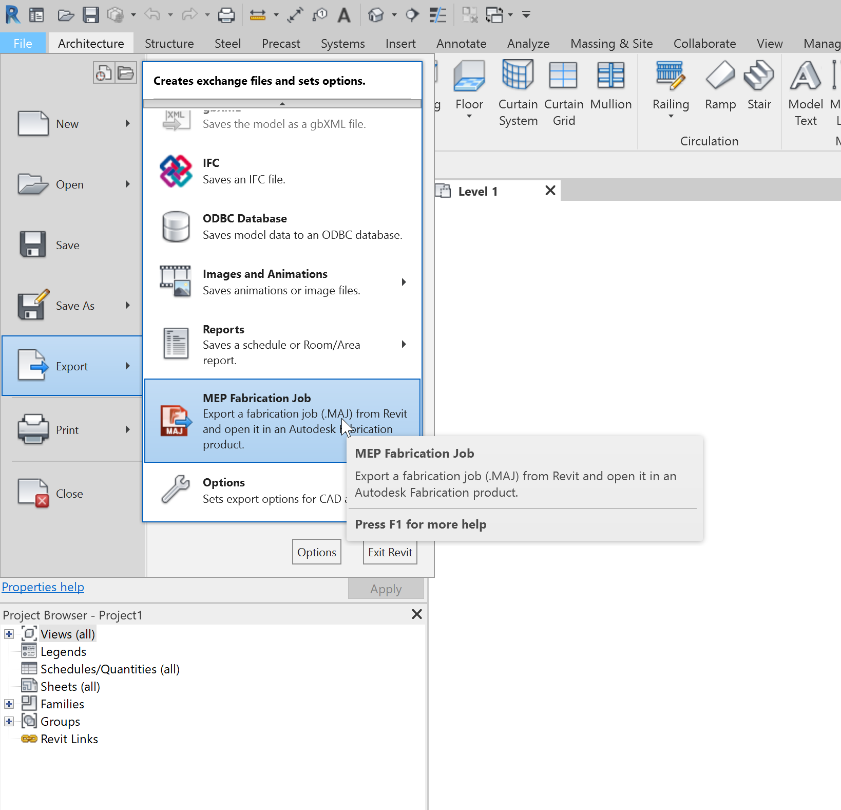 Unable to export MAJ from Revit