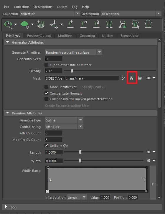 Maya でペイント領域の外側にヘアを作成する Xgen Density マスク
