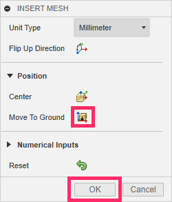 Unable to correctly position an inclined stock mesh model into a fixture model in Fusion