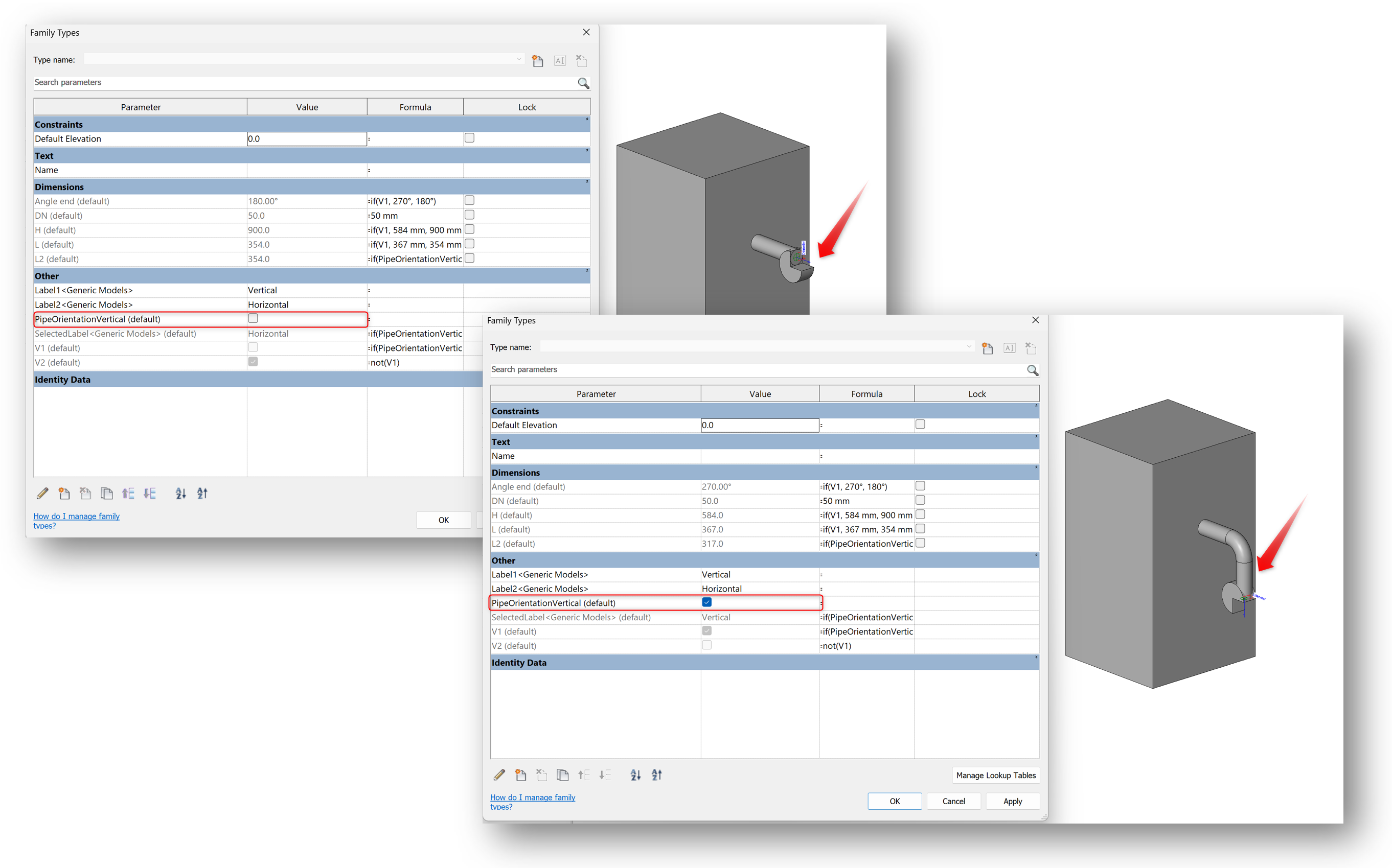 When the nested family type (label) is changed, MEP connectors lose their insertion planes in Revit