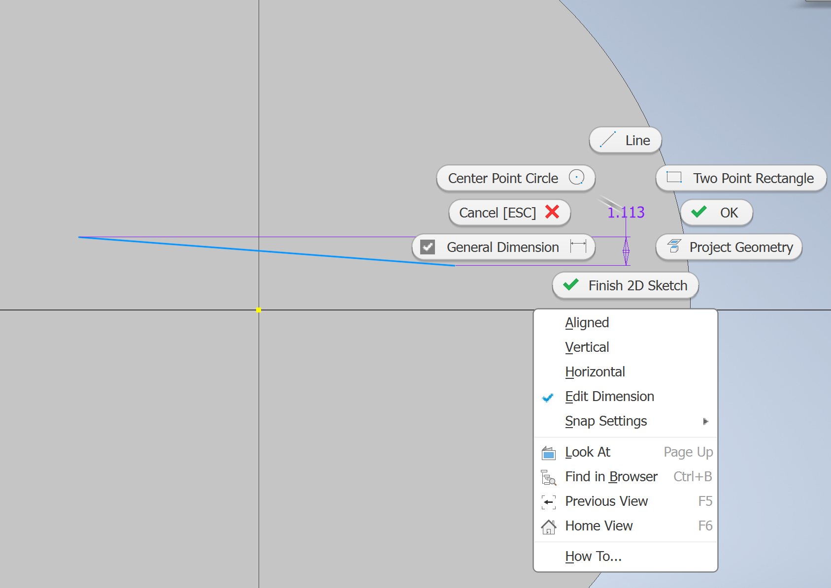 How to create an aligned dimension in a part sketch in Inventor
