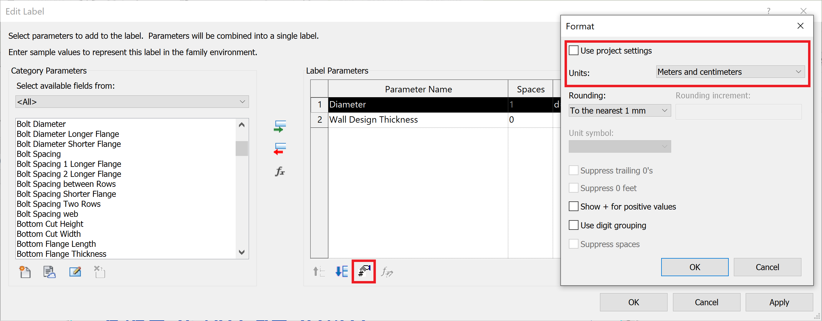 Use Project Settings” Option For Unit Format Is Not Working For Certain Parameter In Tag Label