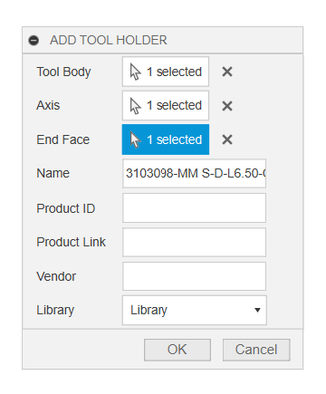 How to add a new Tool Holder using imported 3D model to the Tool Library in Fusion