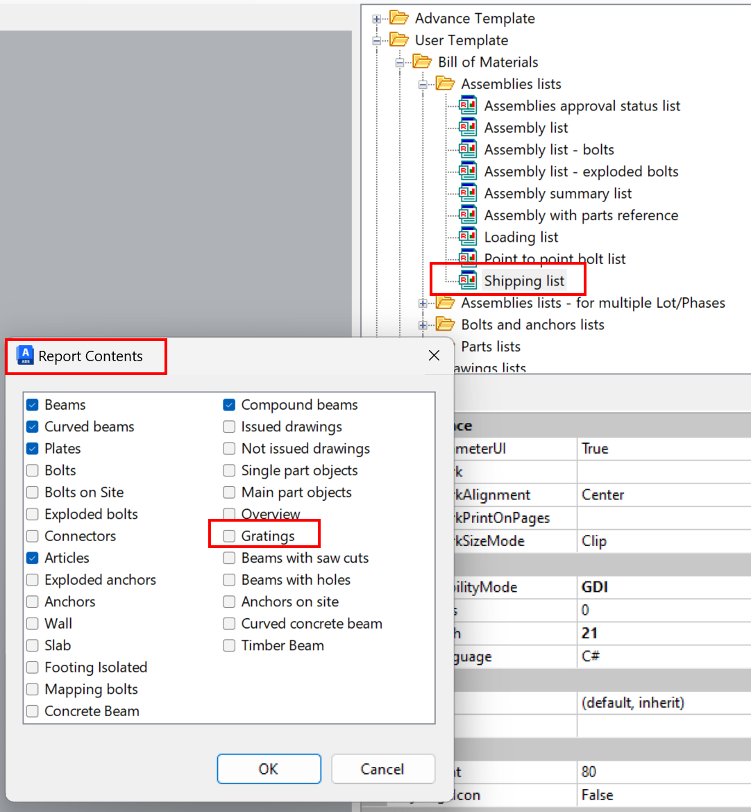 Missing stand-alone gratings from Shipping List or Material List in ...
