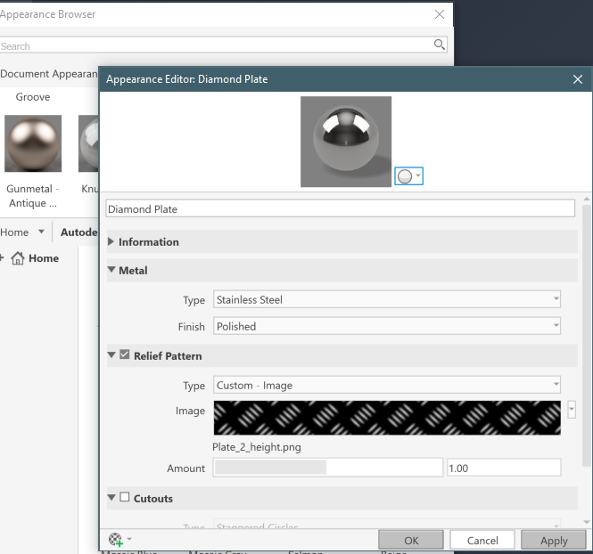 Knurled Appearance image not showing in Inventor