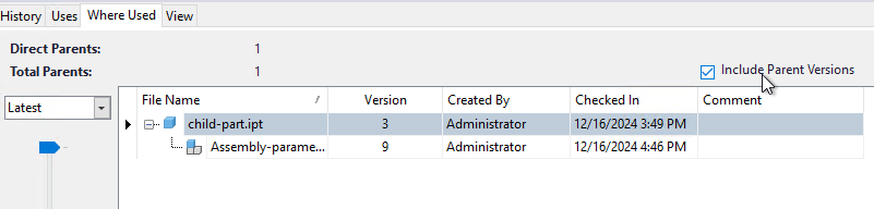 Vault Basic 'include parent versions' not working