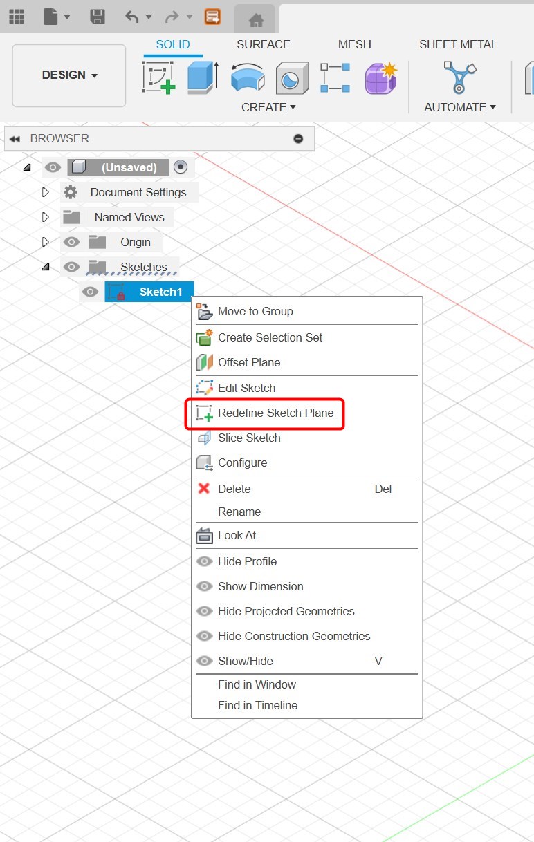 Red Lock icon is shown on Fusion sketch in browser