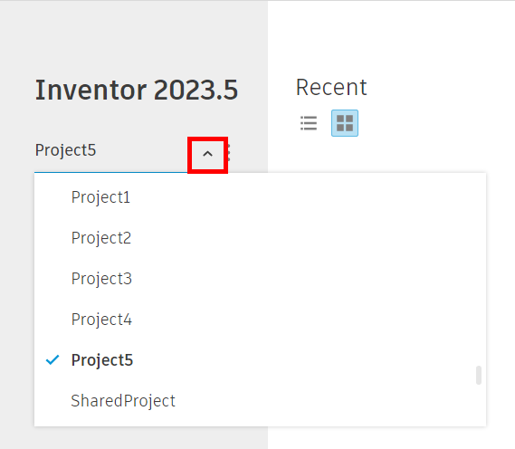 How to change the active project file in Inventor