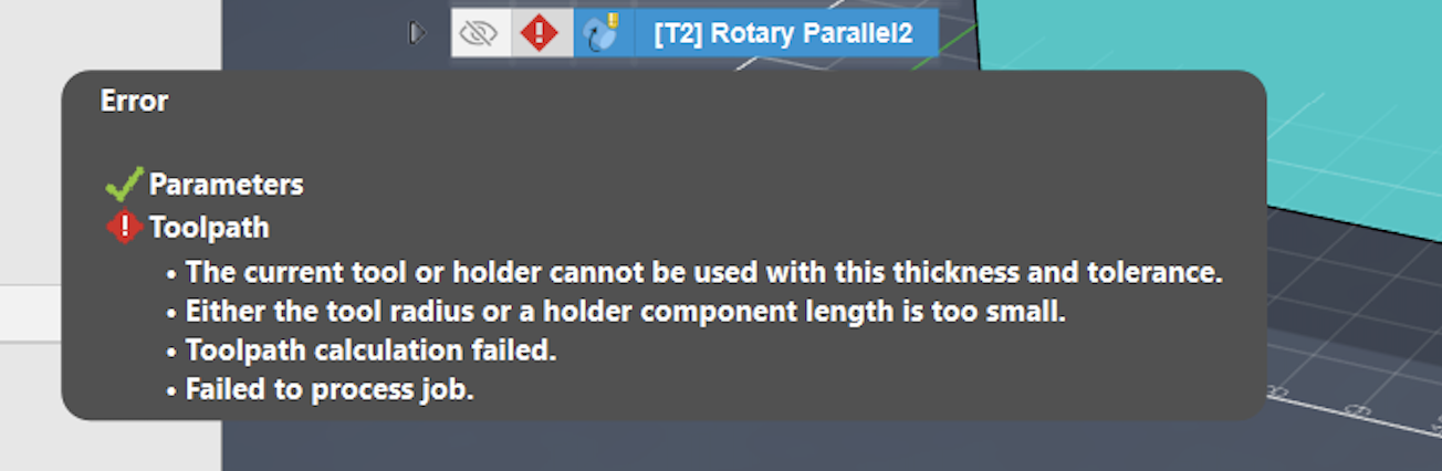"The current tool or holder cannot be used with this thickness and ...