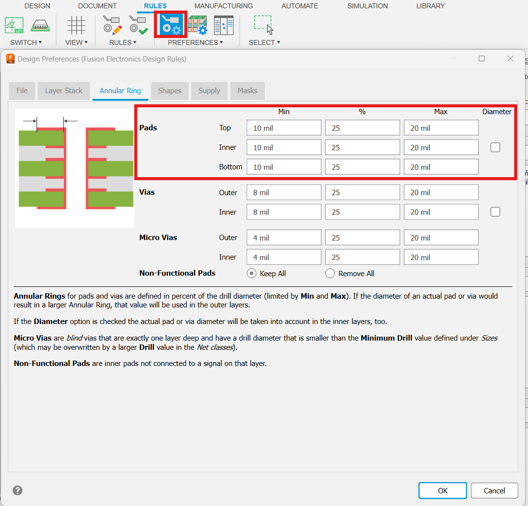 Pads on the PCB layout are larger than those in the component's ...