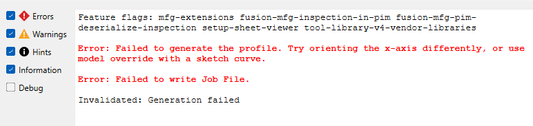 "Failed to generate the profile. Try orienting the x-axis differently, or use model override ...