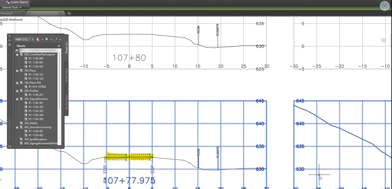 Slope labels show question marks in Civil 3D