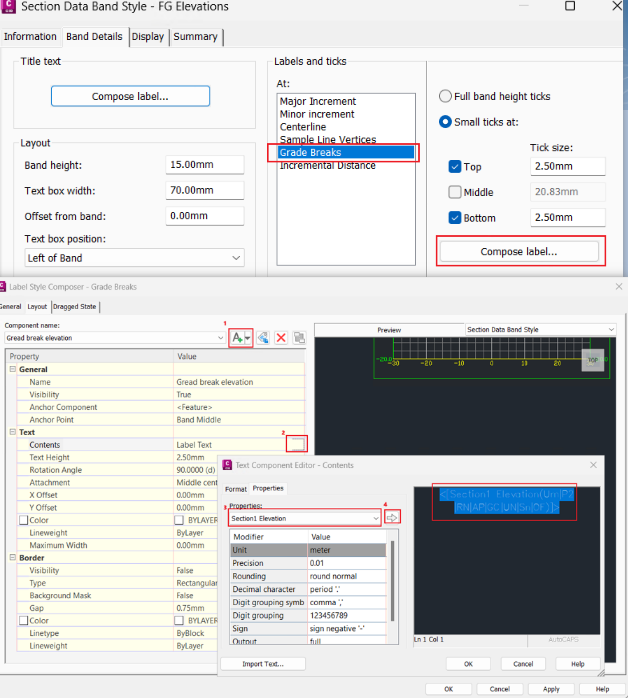 How to add the Grade breaks to the section view band sets in Civil 3D