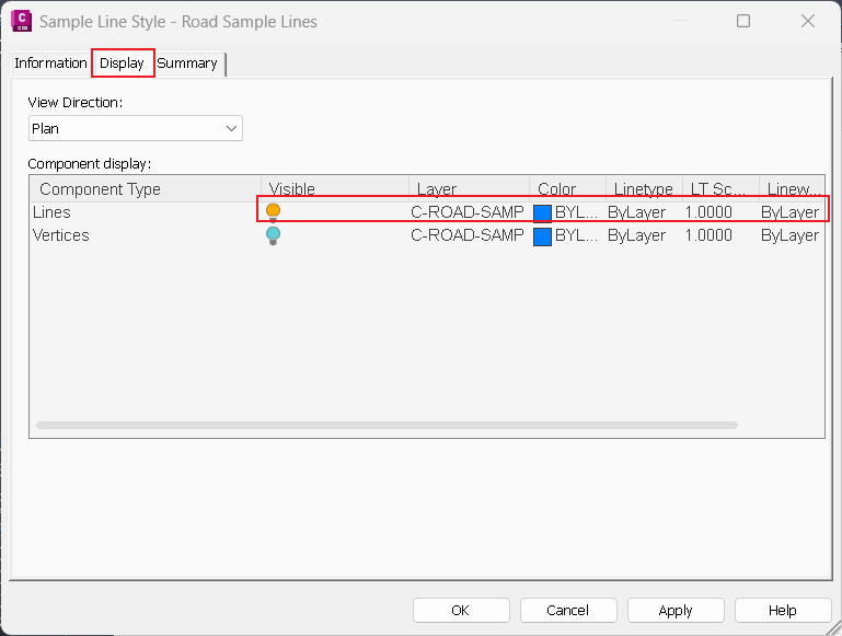 Sample lines are not visible in layout space of Civil 3D
