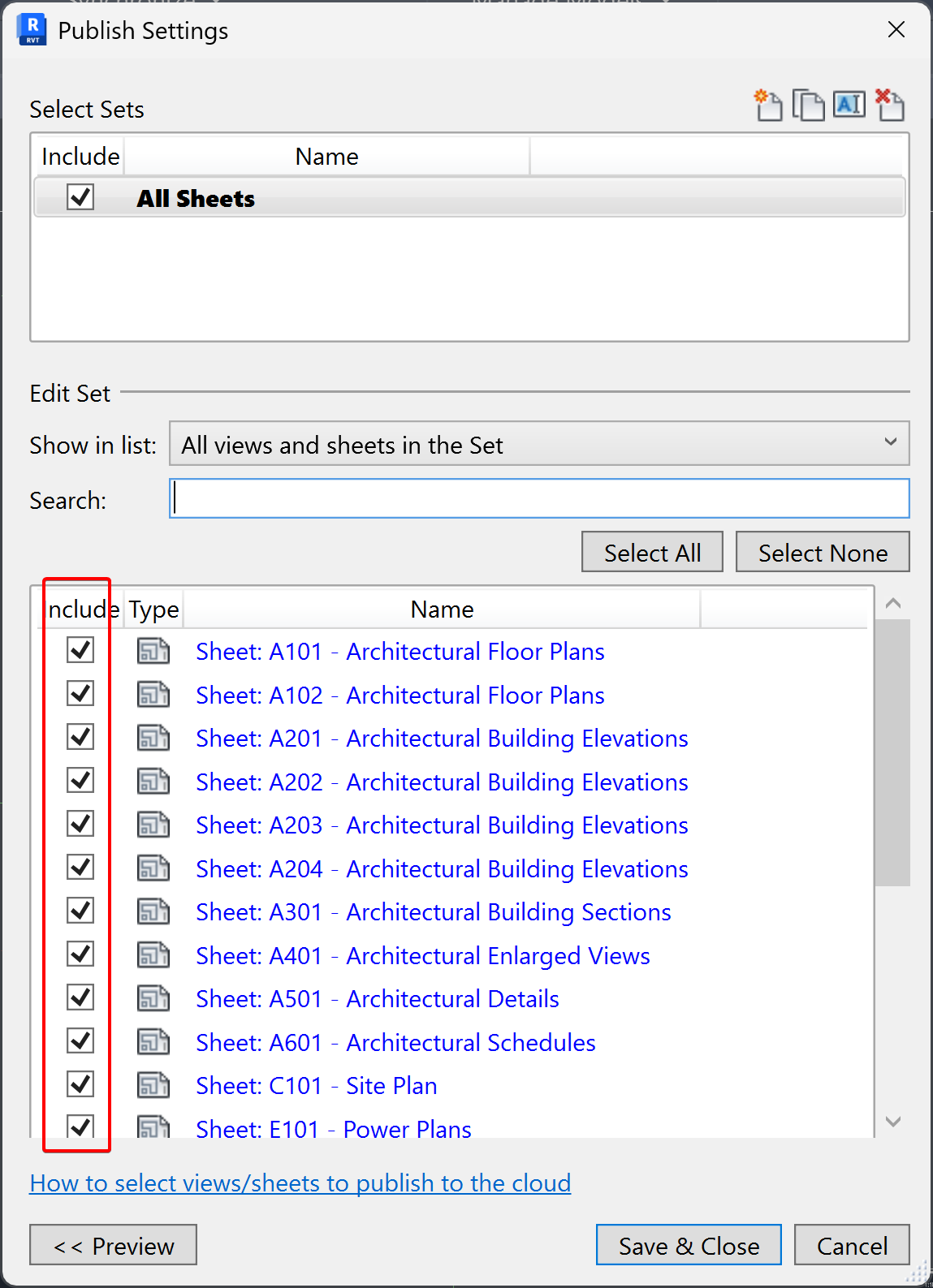 How to select which views to publish from Revit to ACC