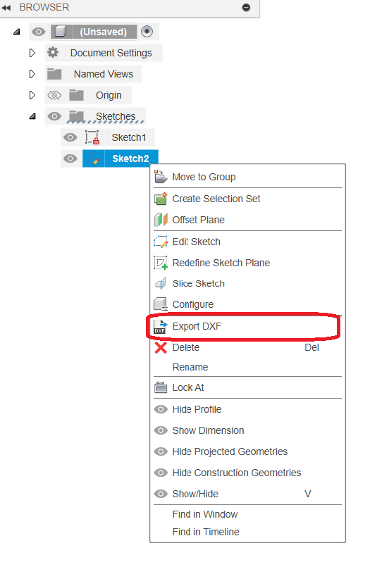 "Export DXF" is not available for certain sketches in Fusion