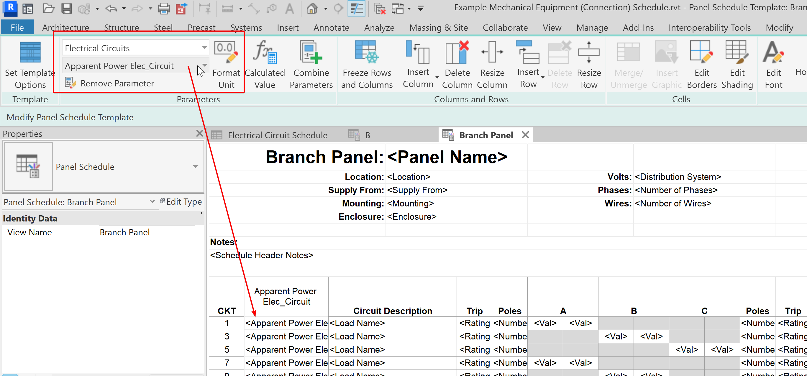 Apparent load is not an available field to add to an Electrical ...