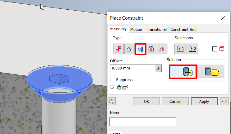 How to constraint two conical faces in Inventor assembly