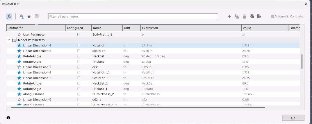 Editing the parametric dimension in the configuration model gives the message "Cannot configure ...