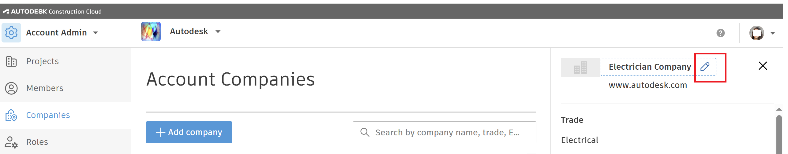 How to change company name in ACC or BIM 360