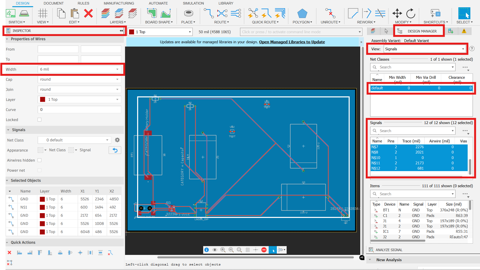 How to change the wire width of all signal nets at once in Fusion Electronics