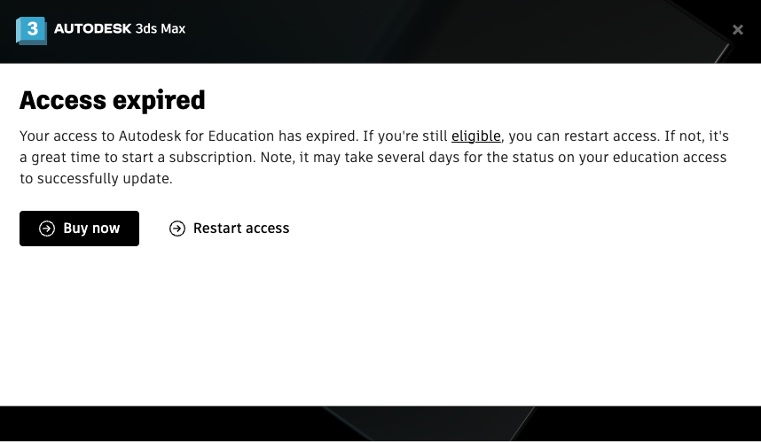 "Your access to Autodesk for Education has expired" when logging into Autodesk Product