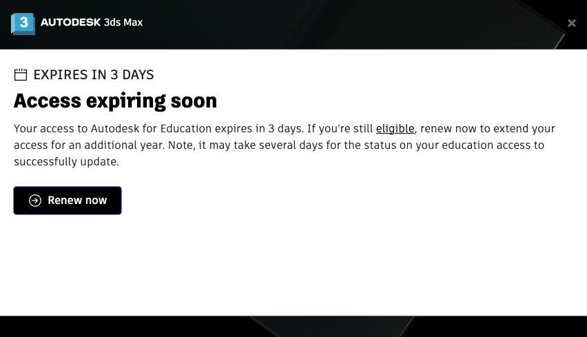 "Access expiring soon" when logging in to Autodesk products with Education plan