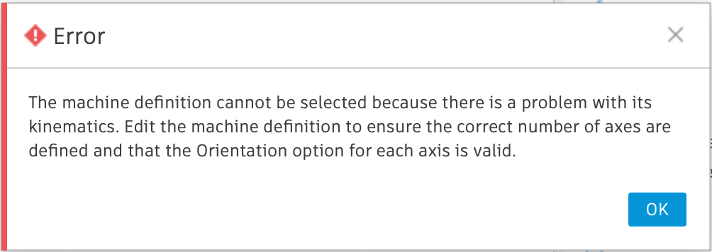 “无法选择机床定义...”在 Fusion 中选择具有自定义轴方向的机床时