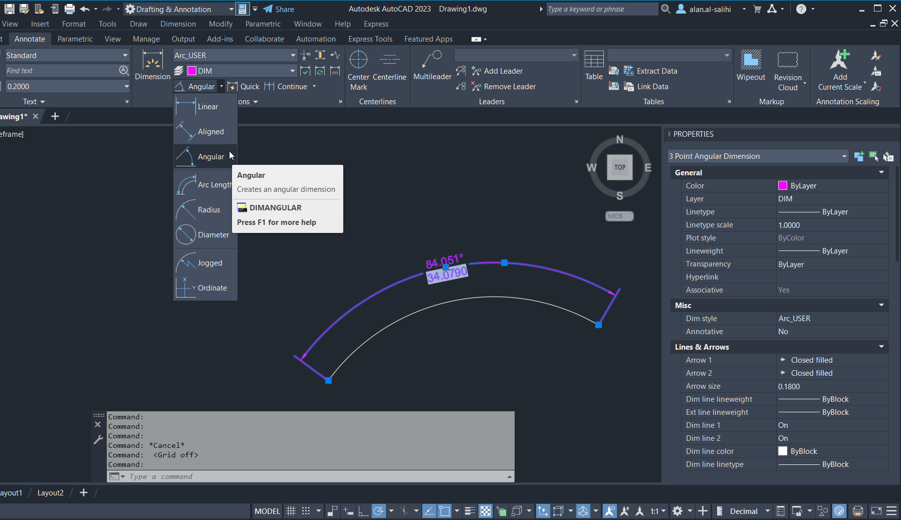 Arc length dimension extension lines are not drawn perpendicular to the ...