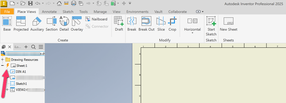 The drawing sheet update button consistently appears active upon opening the file in Inventor