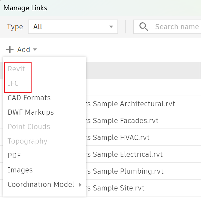 Add link button is grayed out in Revit