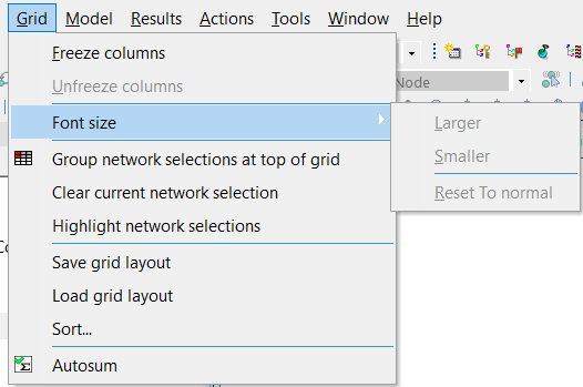Font size options are unavailable from grid menu in InfoWorks ICM