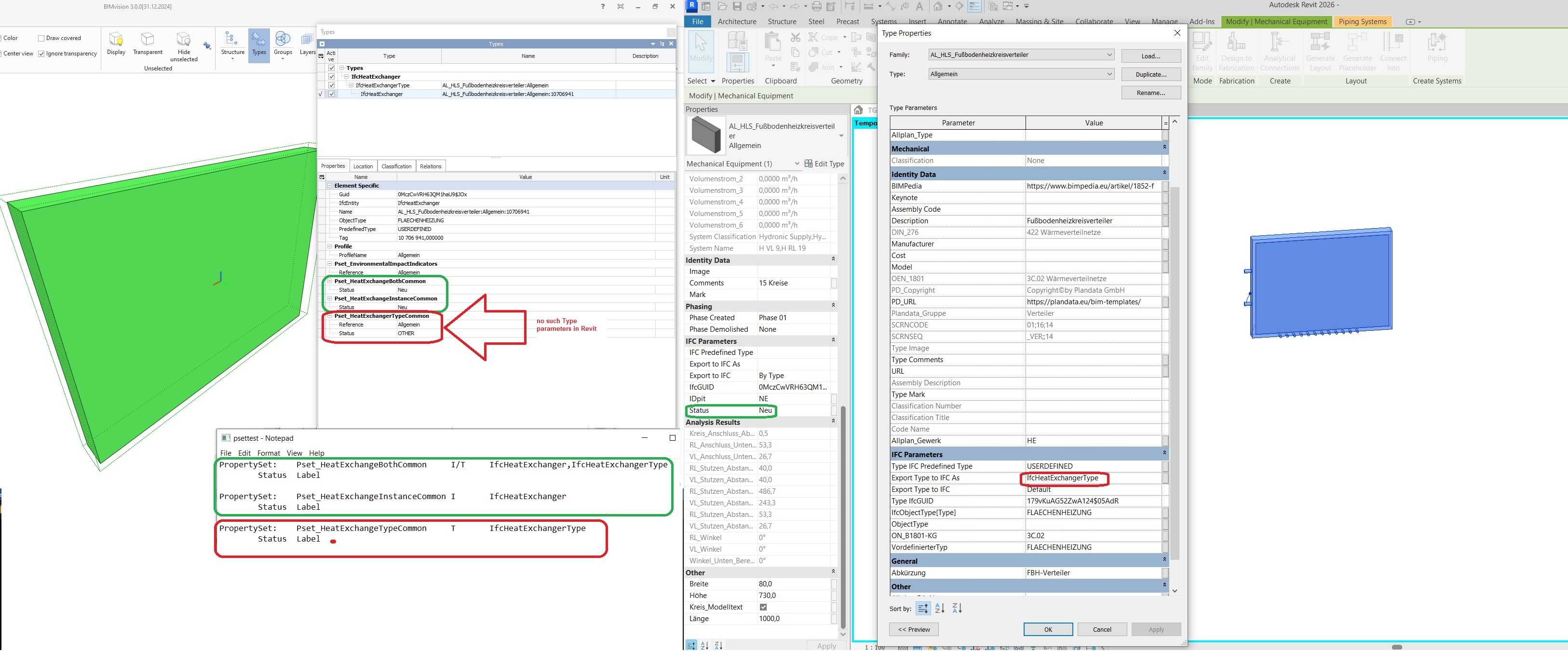 Not existing properties exported to IFC IfcHeatExchangerType user defined property set from Revit