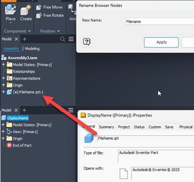 Command Rename Browser Nodes command in Inventor assemblies